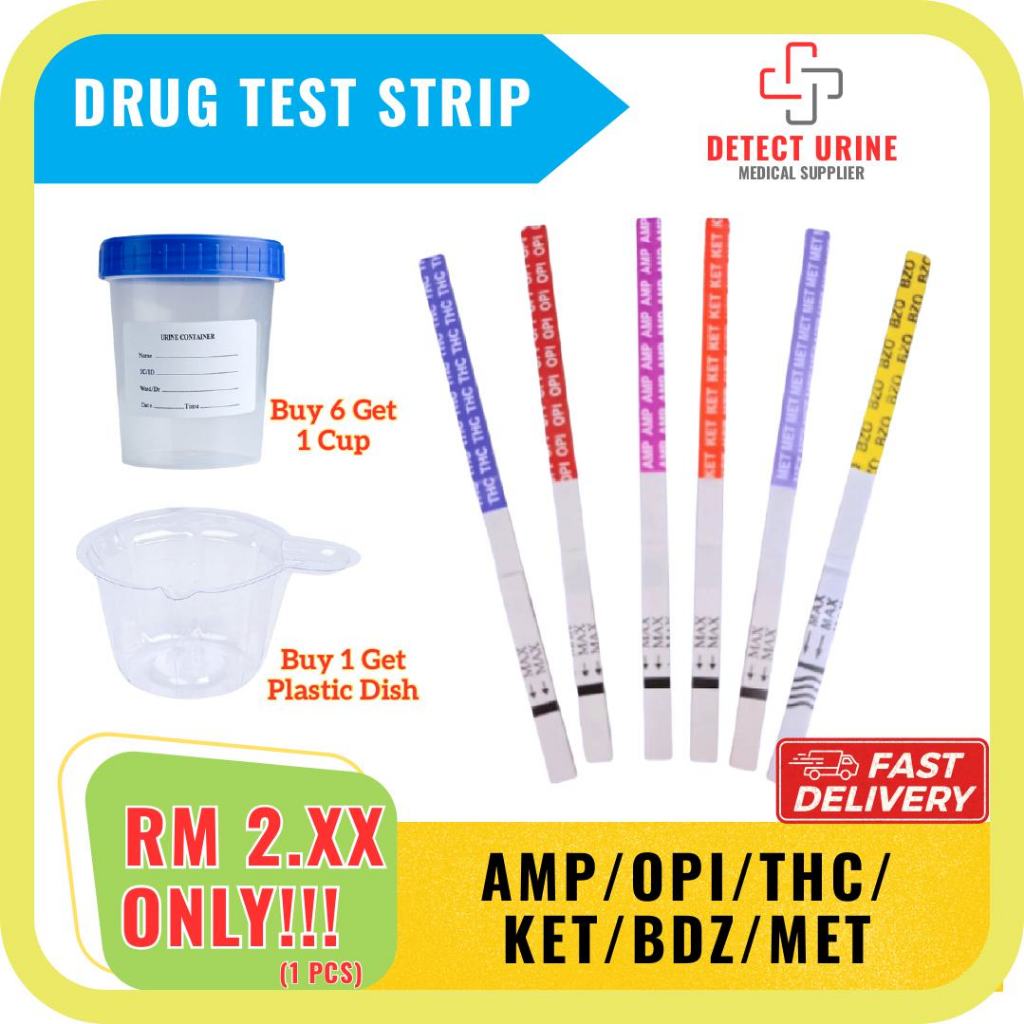(Ready Stock) Single Urine Drugs Test Strip 1 PCS + Botol/Plastic Dish ...