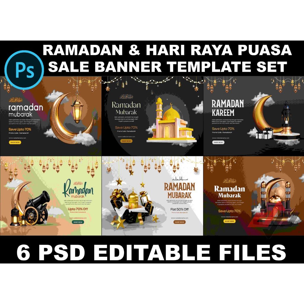[PSD Template] 6 Bulan Ramadan & Hari Raya Puasa Sale Banner Design Set ...