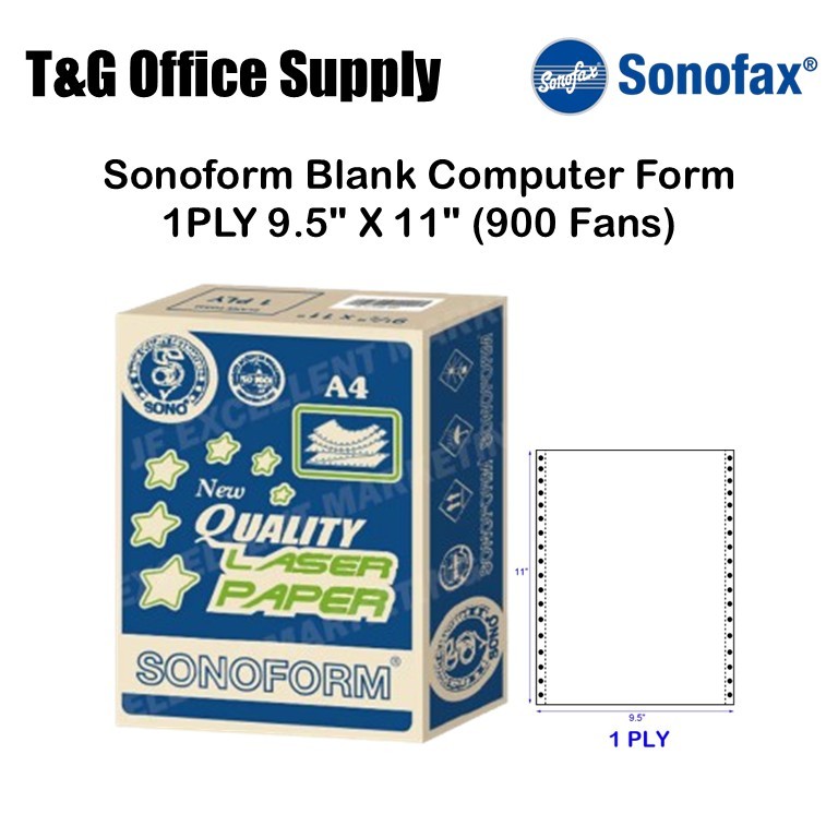 SONOFORM | 1 Ply 9.5" X 11''/ NCR 2up Blank Computer Form (900 Fans/per ...