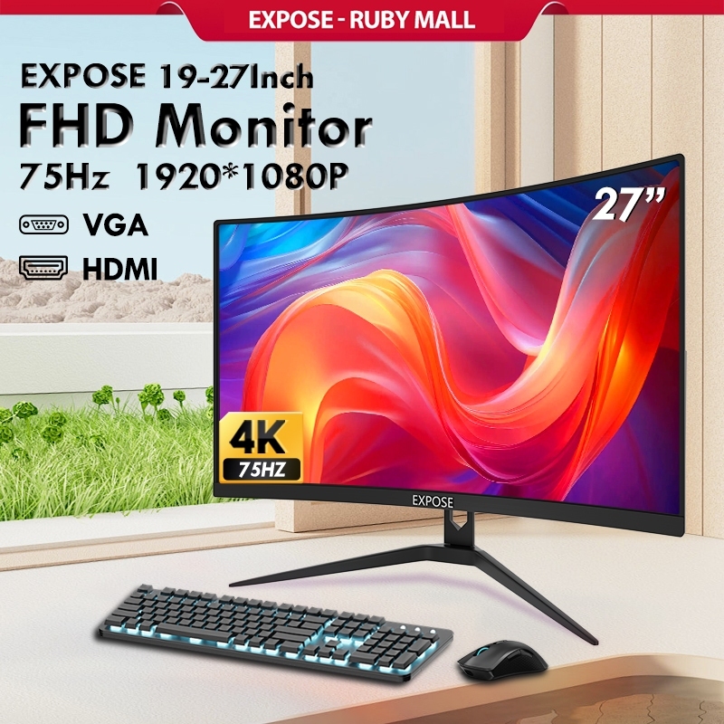 Monitor PC 24 Inch With Speaker EXPOSE 75HZ 1080P LED Curved Computer ...