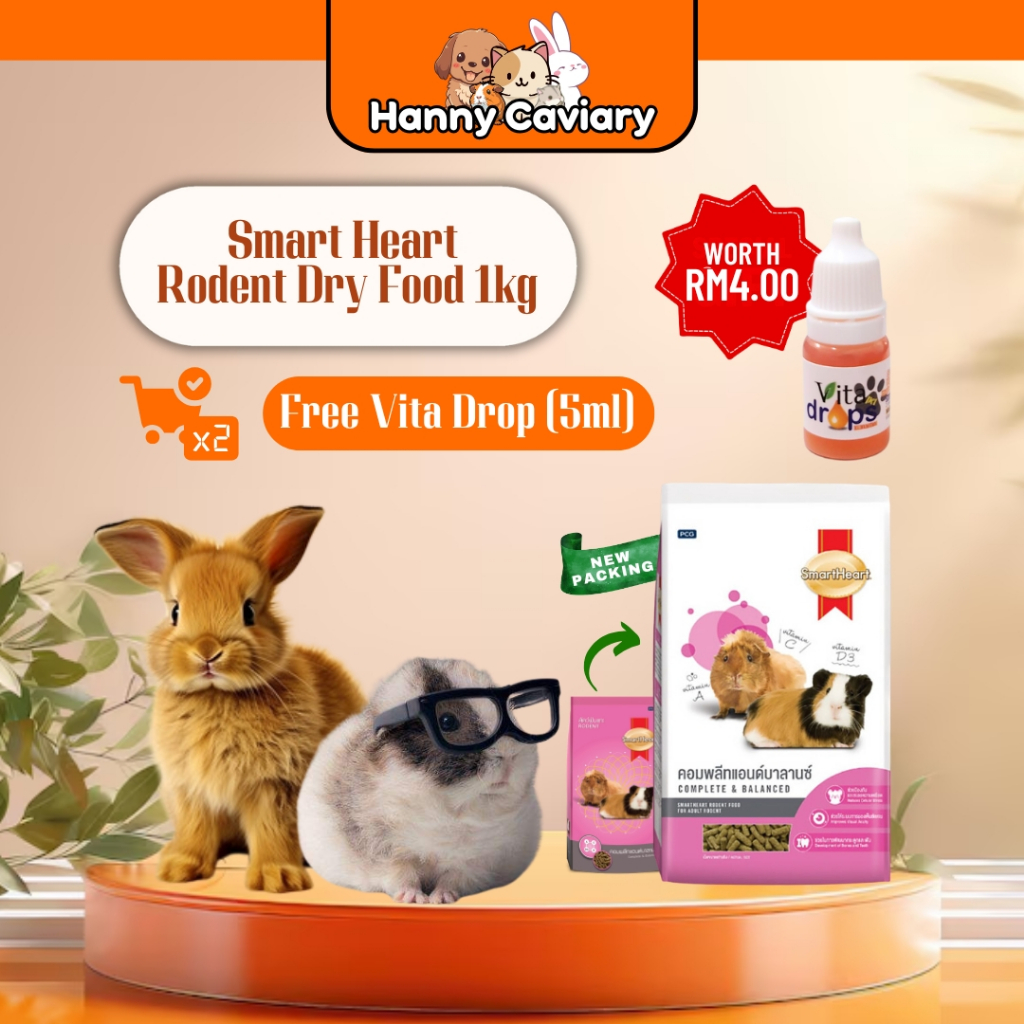 Smart Heart Rodent Dry Food for Rabbit & Guinea Pig (1kg) [Buy 2 Free 1 ...