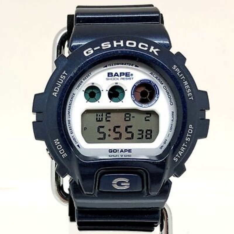 DW6900 BLUE BAPE A BATHING APE ANALOG /DIGITAL Auto light Power /save ...