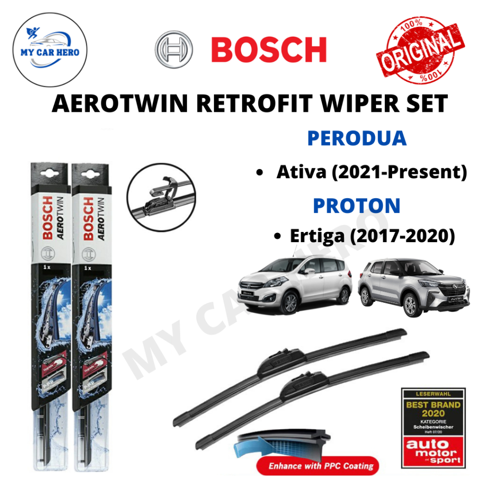 BOSCH Aerotwin Retrofit U Hook Wiper Set for Perodua Ativa (2021+) / Proton Ertiga (2017-2020 ...