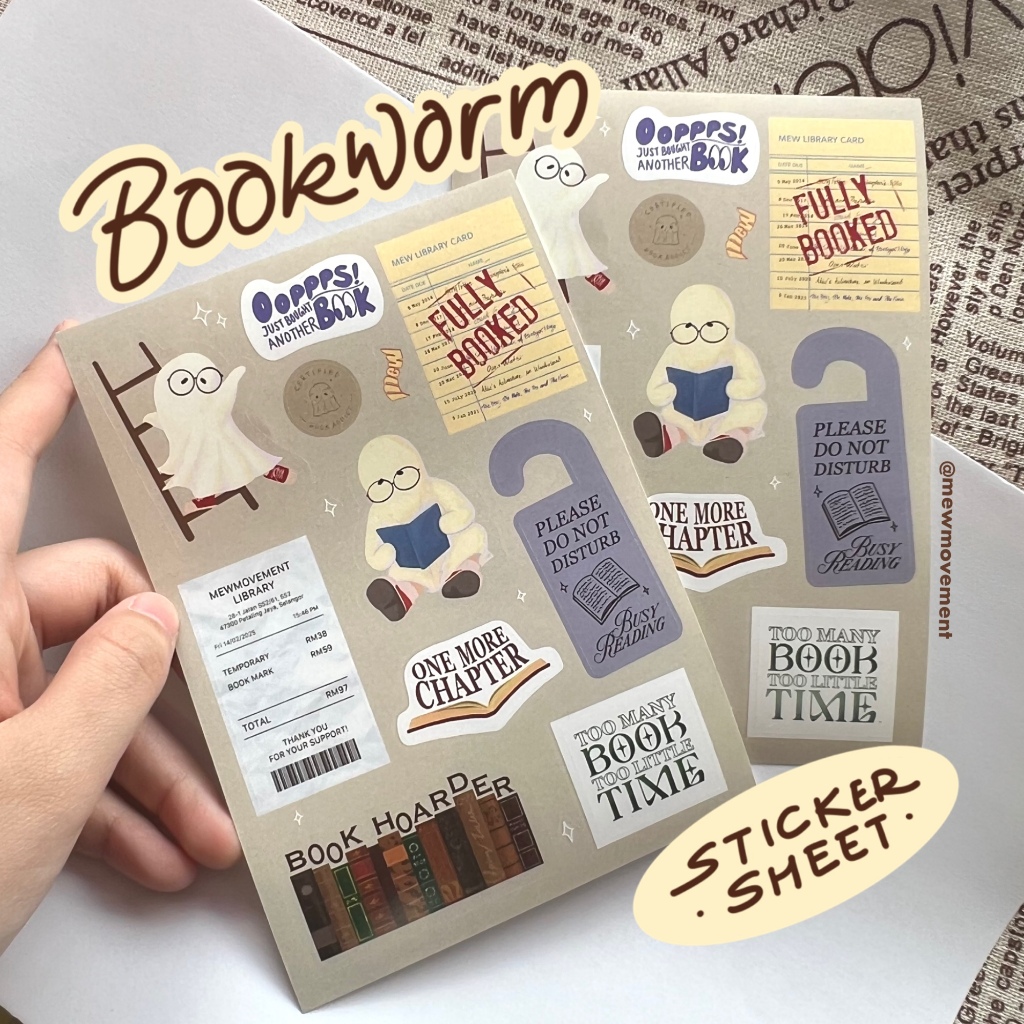 Bookworm Sticker Sheet, Book Inspired Decorative Sticker, Waterproof ...