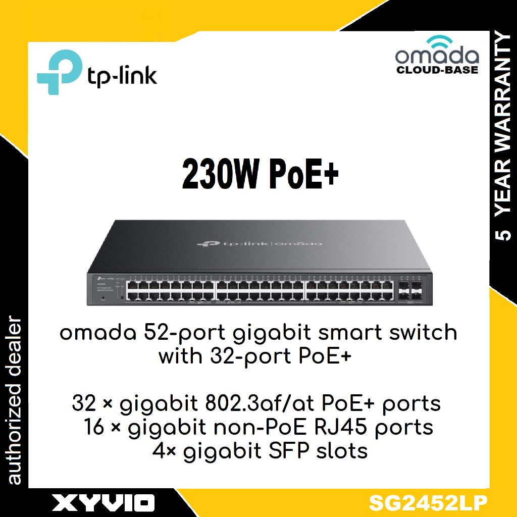 TP-LINK SG2452LP Omada Cloud-Base 52-Port Gigabit Smart Switch with 32 ...