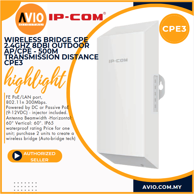 IP-COM Ipcom Wireless CPE AP 500m 500 Meter Outdoor Weatherproof 2.4GHz ...