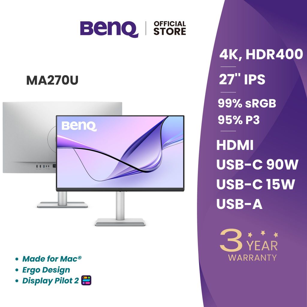 [New] BenQ MA270U I 27" 4K Monitor I Made for Mac I USB Type-C I Ergo ...