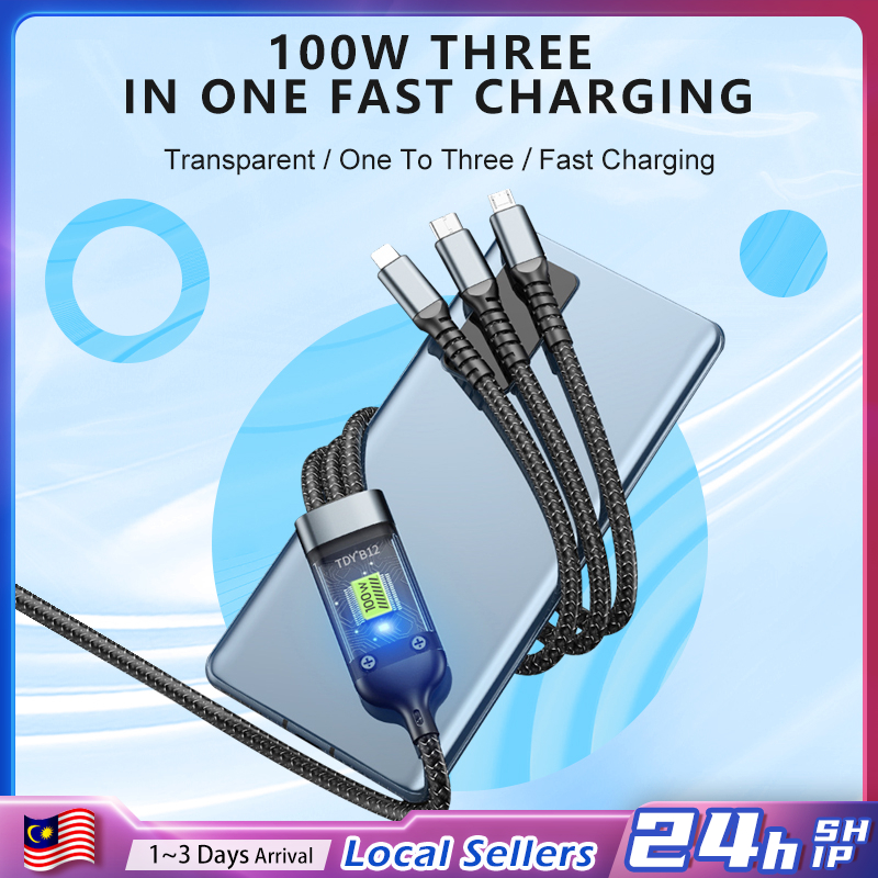 3 in 1 Fast Charging Cable 100W Fast Charging Nylon Bradied USB Fast ...