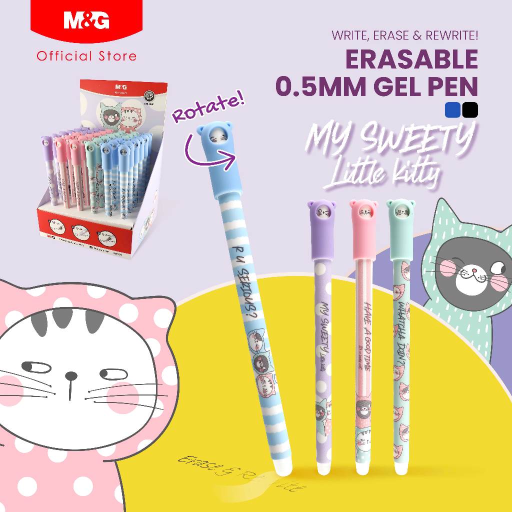 M&G My Sweety Little Kitty Erasable Gel Pen 0.5mm AKPC5277 (BLUE & BLACK) | Shopee Malaysia