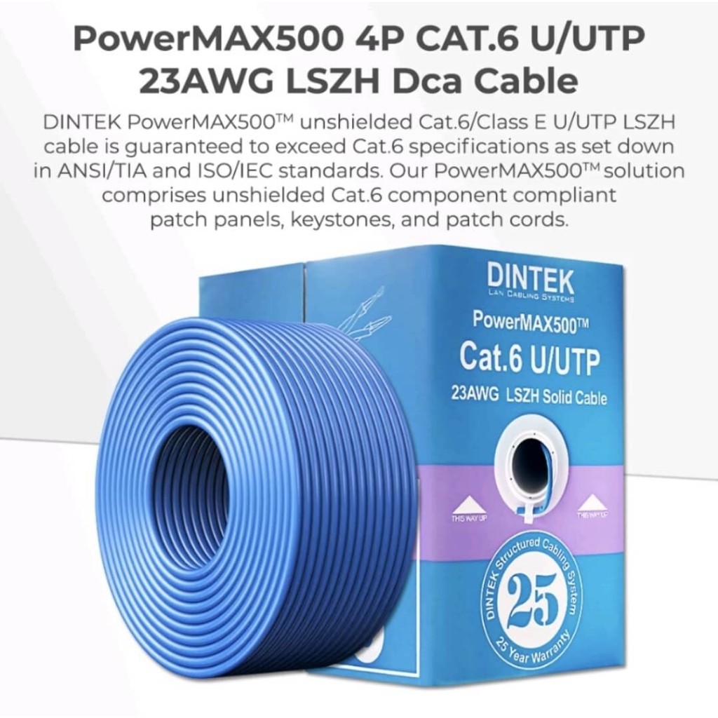 Dintek PowerMAX500 4P Cat.6 U/UTP 23AWG LSZH Cable - Dintek Cat6 AWG23 ...
