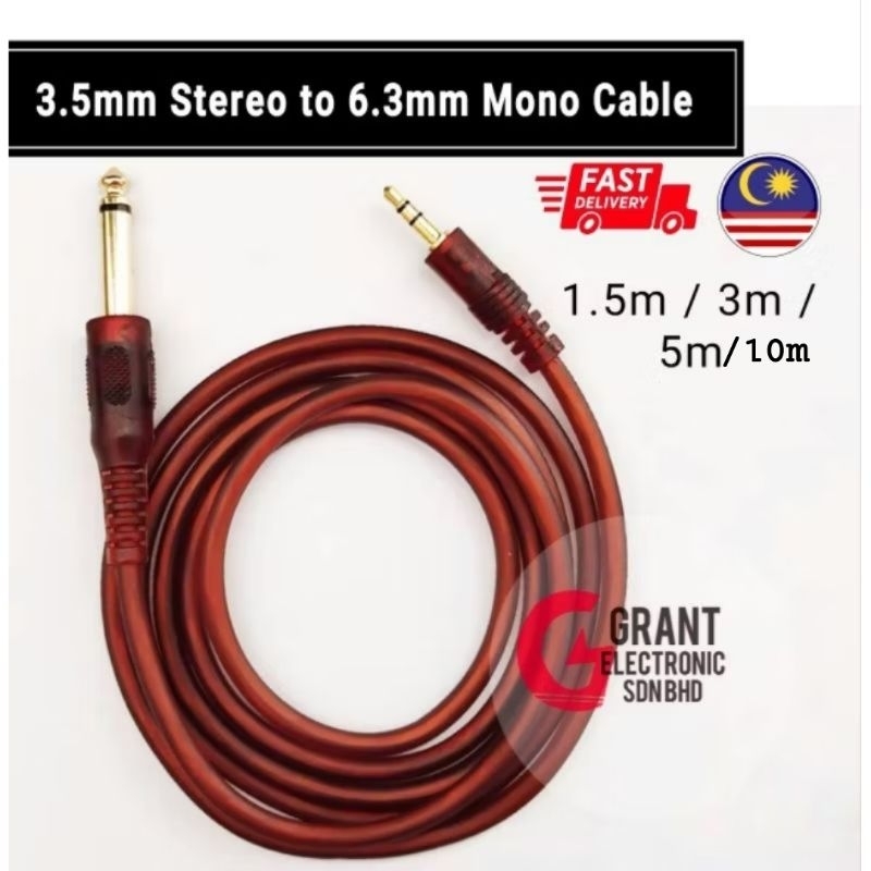 1.5M 3M 5M 10M 3.5mm Stereo to 6.3mm Mono Jack Cable Handphone to Mixer ...