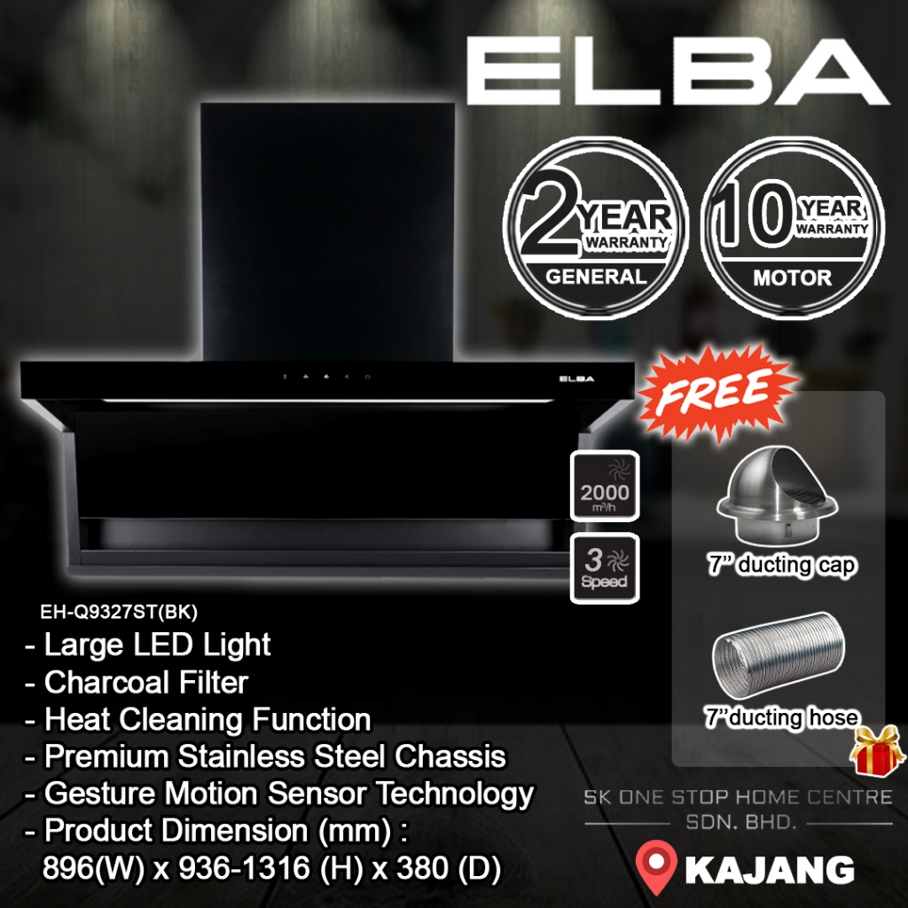 (RAYA OFFER) ELBA Designer Hood Monza EH-Q9327ST(BK) 2000m3/hr Dual Way ...