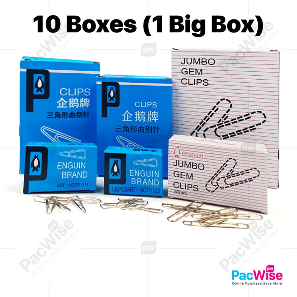 [1 Carton = 10 Small Boxes] Penguin Paper Clip / Klip Kertas Silver ...