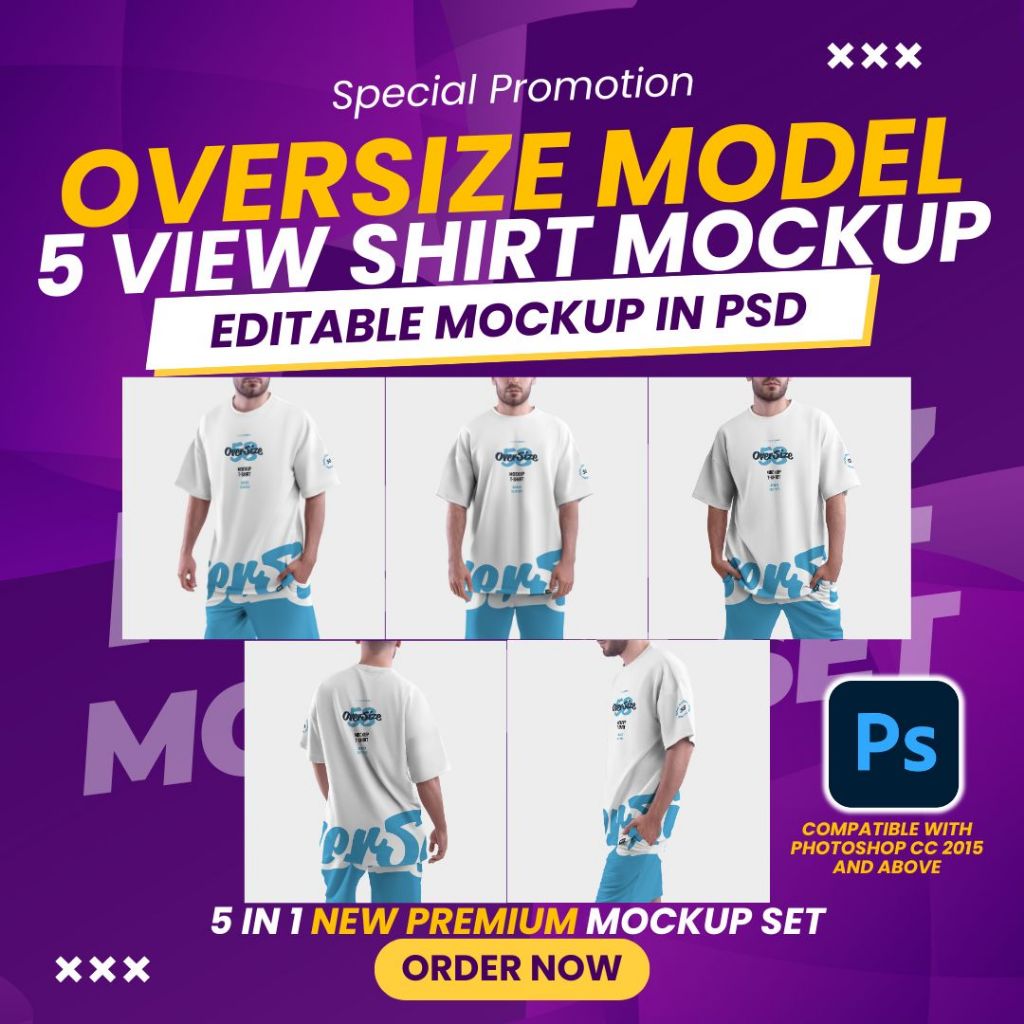 TRENDING MOCKUP! 5 in 1 Oversize Tshirt with model PSD Mockup set, 3D ...