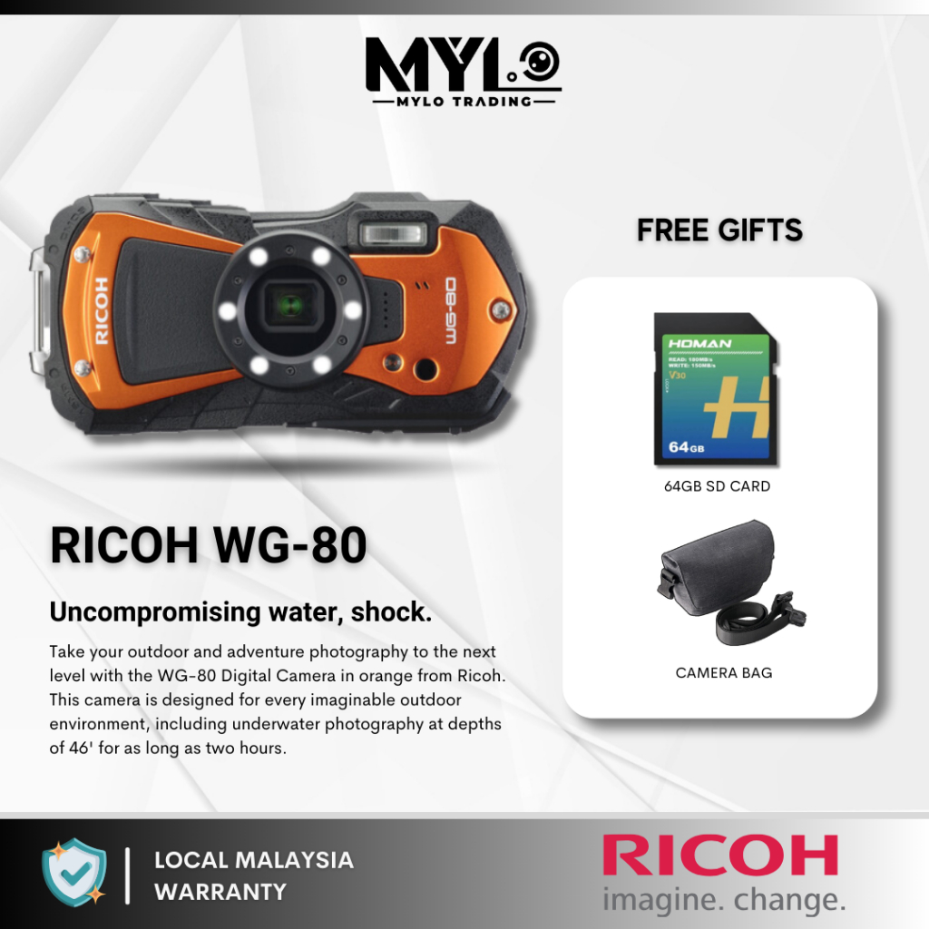 Ricoh WG-80 | WG-1000 Digital Camera WG80 Waterproof Camera +64GB +Bag | Shopee Malaysia