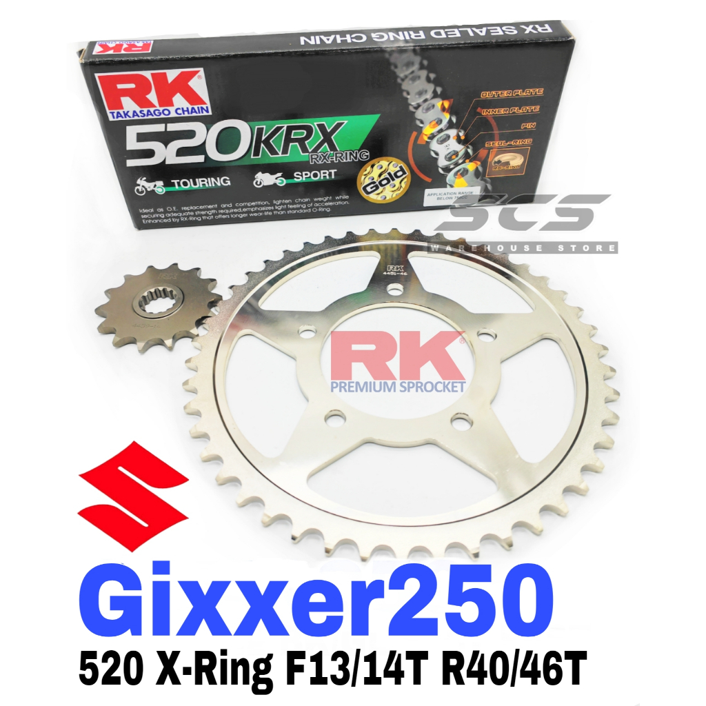 RK Sprocket Set Suzuki GIXXER250 RK 520 KRX X-Ring Black / Gold Chain ...