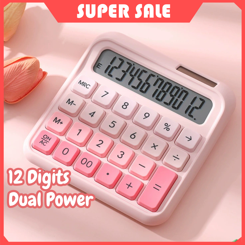 12 Digits SOLAR Calculator Colorful Large Display School Office ...