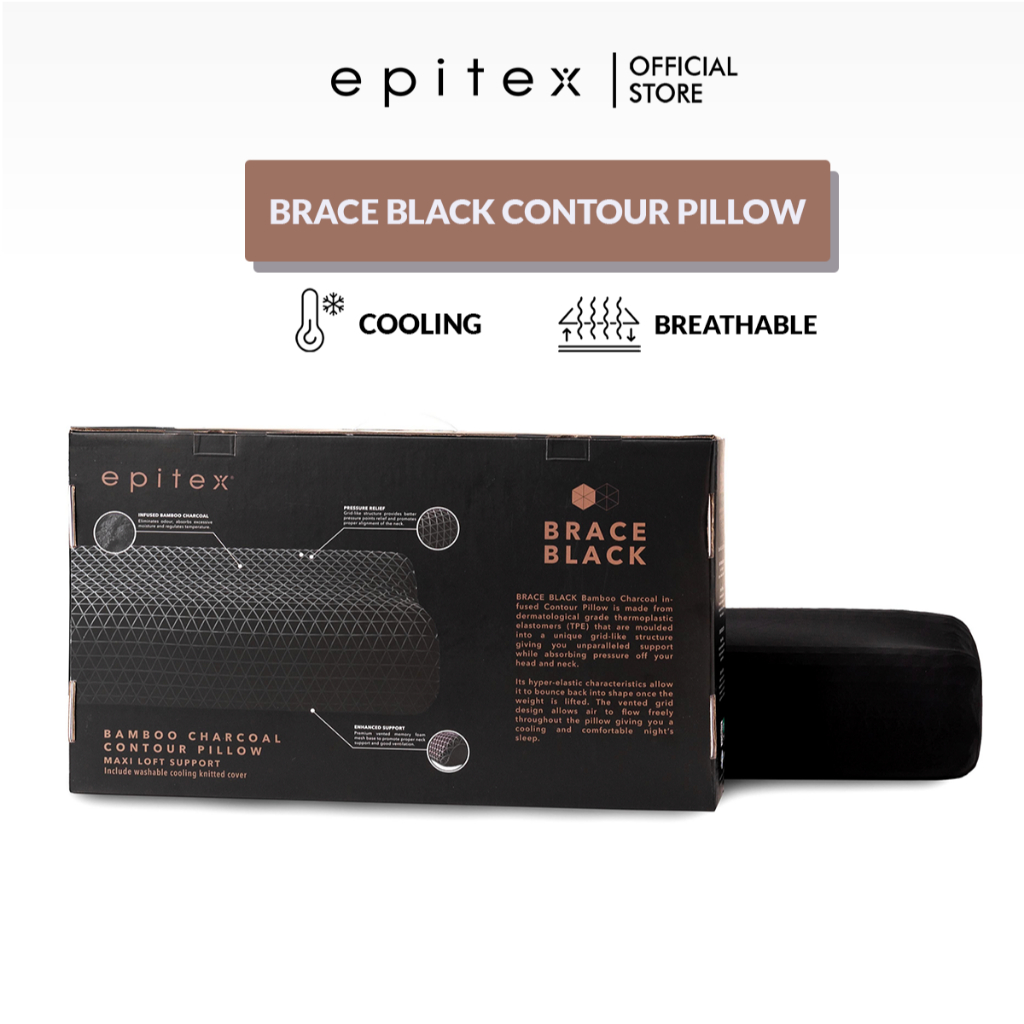 Epitex Brace Black Support Contour Pillow | Bamboo Charcoal Infused ...