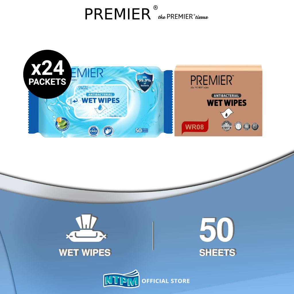 Premier Antibacterial Wet Wipes (50's) X 24 Packets (Carton) | Shopee ...