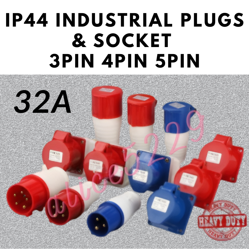 32A 3 Pin Industrial Plug & Socket | Male Plug & Female Socket & 3-Ways ...