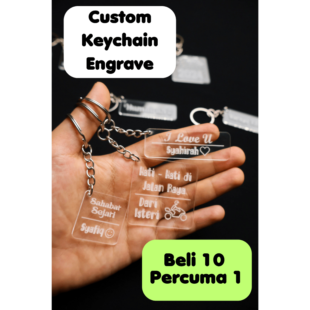 Beli 10 Percuma 1 Keychain Engrave Name Custom Acrylic for Gift ...