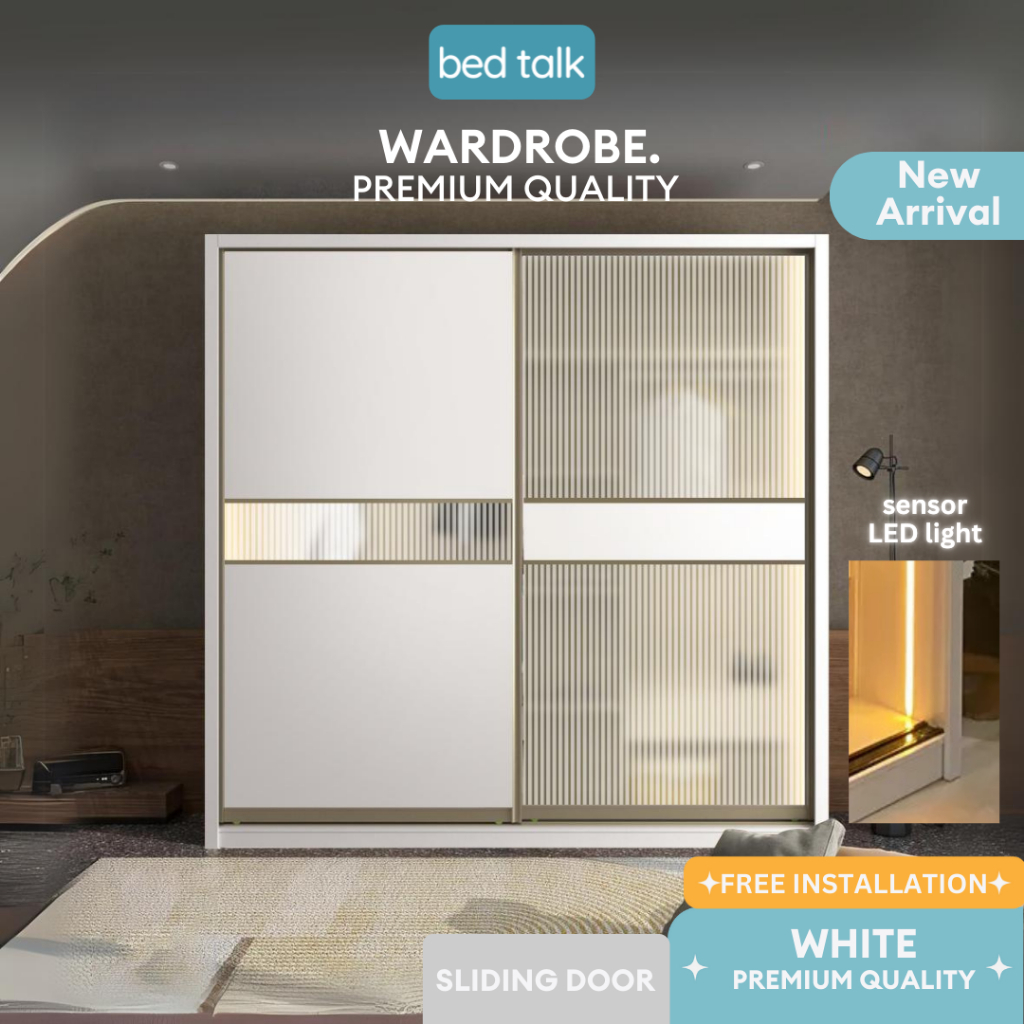 🔥 Premium 🔥 Gold Frame Wardrobe 5x8/6x8/8x8 Anti Jump Sliding Door Wardrobe | Glass door ...