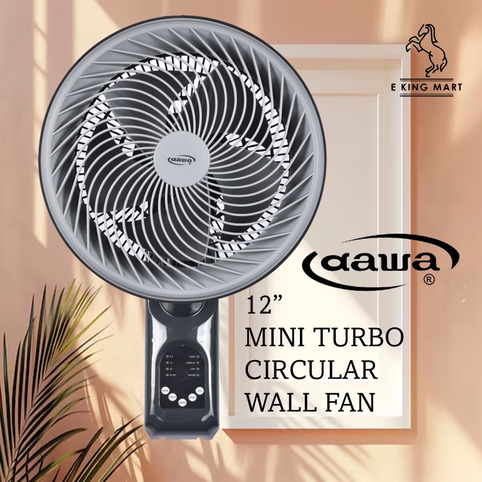 DAWA DCW-12 Remote Turbo Circular Wall Fan 12" 5 Blade Turbo Wall Fan ...