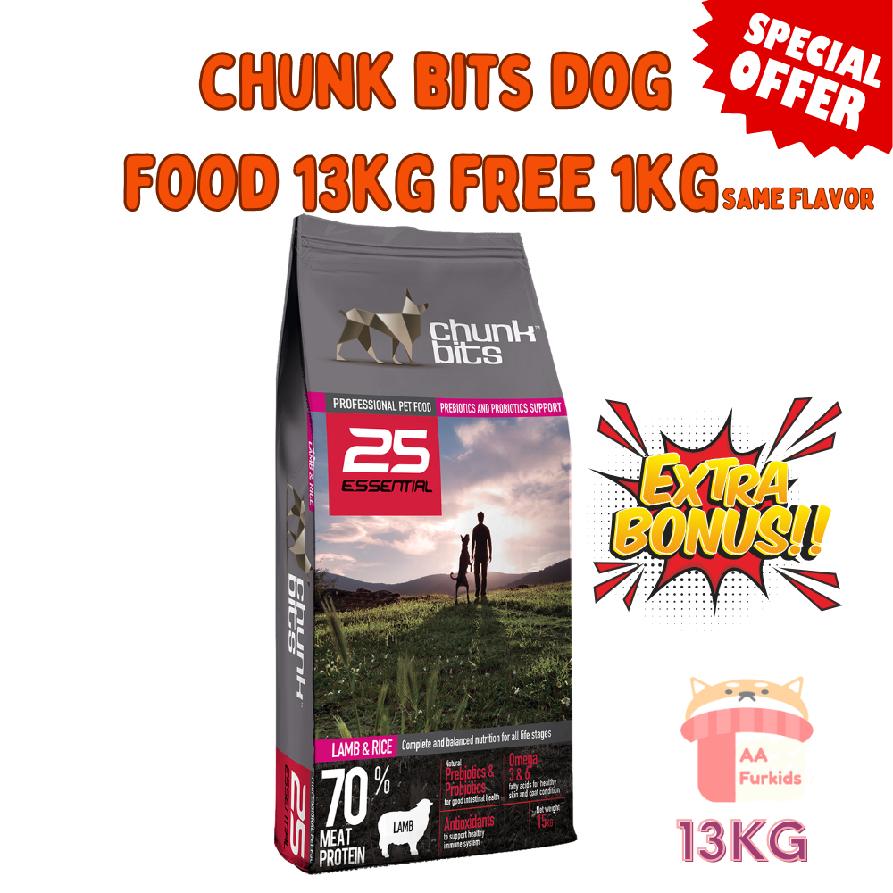 (EXP 08/2026) Chunk Bits Essential 25 Lamb & Rice Dog Food 13kg+1KG ...