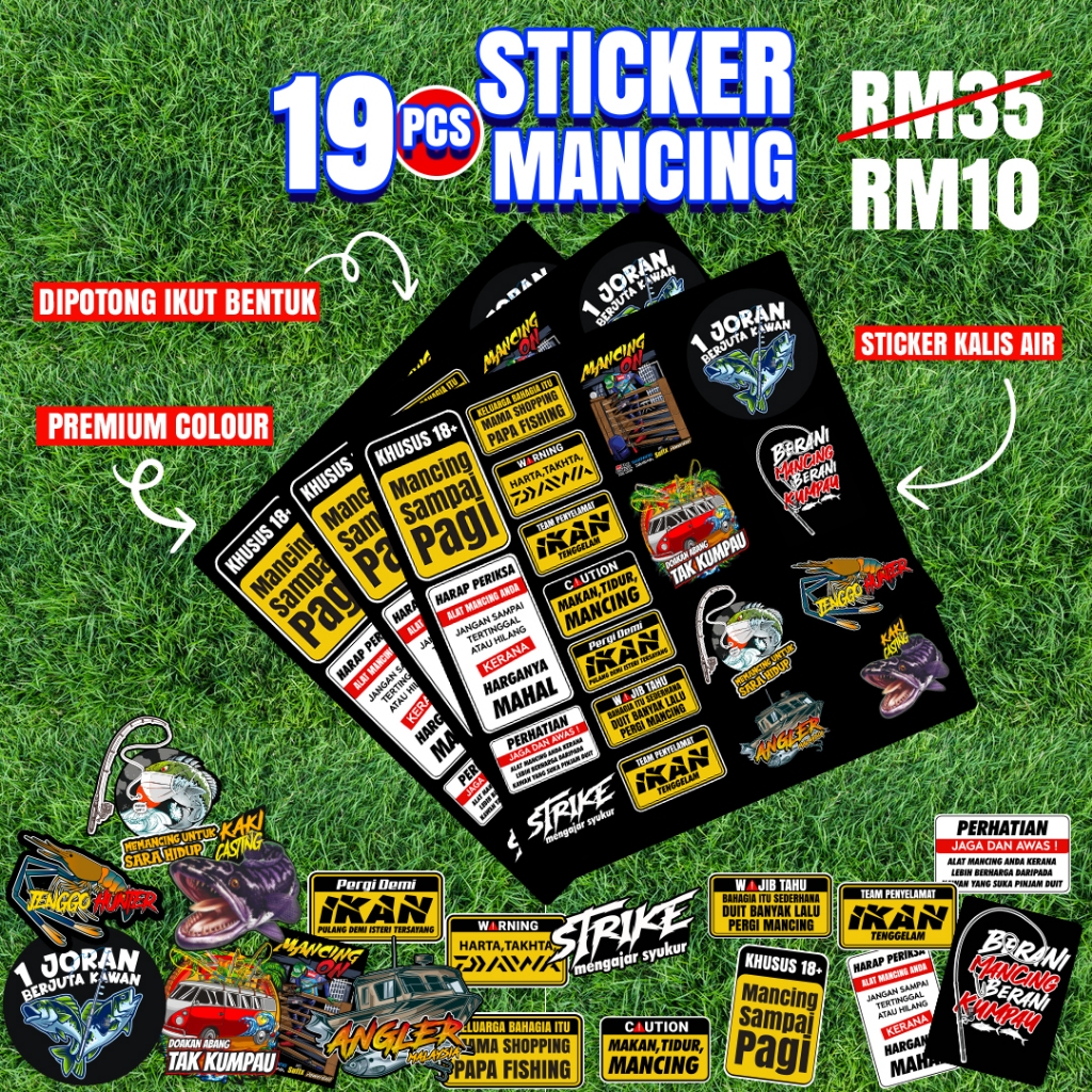 STICKER MEMANCING 19 PCS(STICKER KALIS AIR) | Shopee Malaysia
