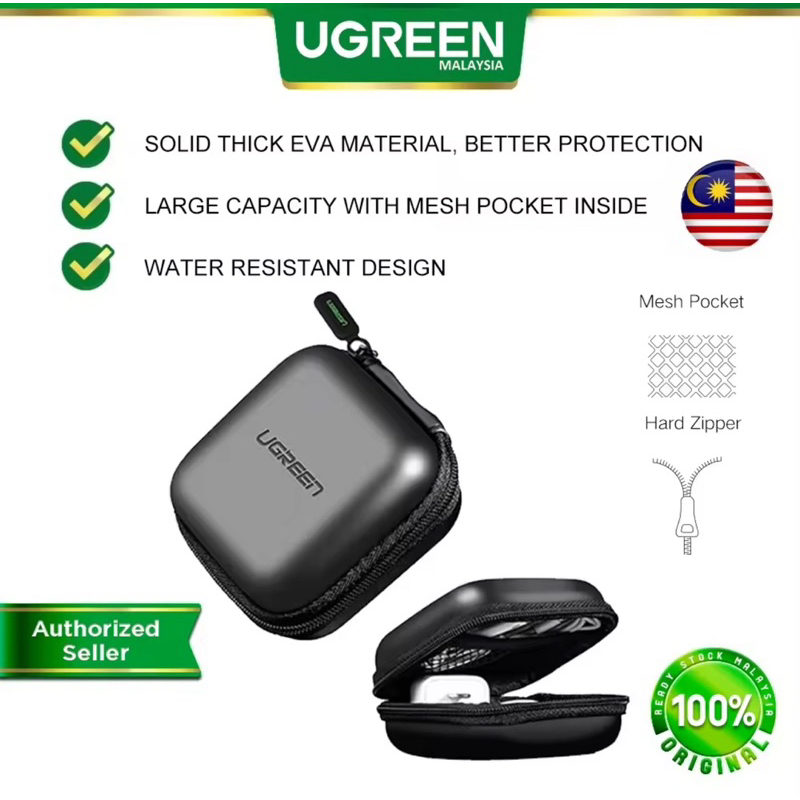 UGREEN Earphones Case Waterproof for Earbuds Memory Card Zipper ...