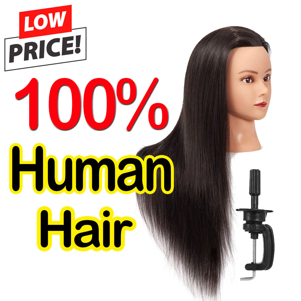100% Real Hair Styling Wig Practice Premium Training Doll Human Head ...