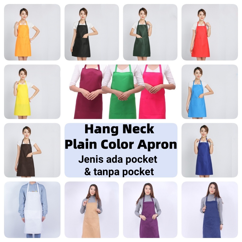 【Plain Colour Apron】 Hang Neck Apron with Front Pocket / Apron Dapur ...