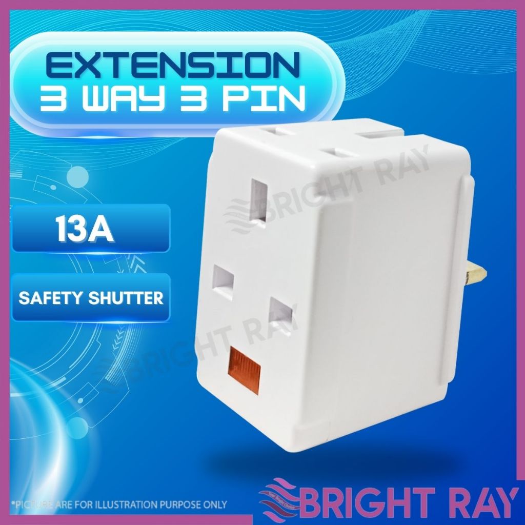 3 Way Adapter 13A 3 pin Plug Adaptor Extension Socket Extension Plug ...