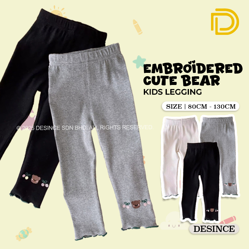 🇲🇾 DESINCE Kids Embroidered Cute Bear Legging Polyester Ice Silk Seluar ...