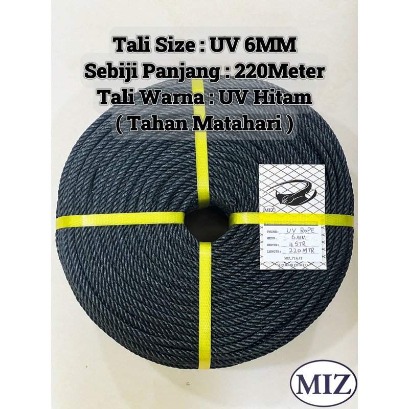 6MM x 220Meter Miz Tali UV PE Rope Tali Hitam Tali Jaring Pukat Tali ...