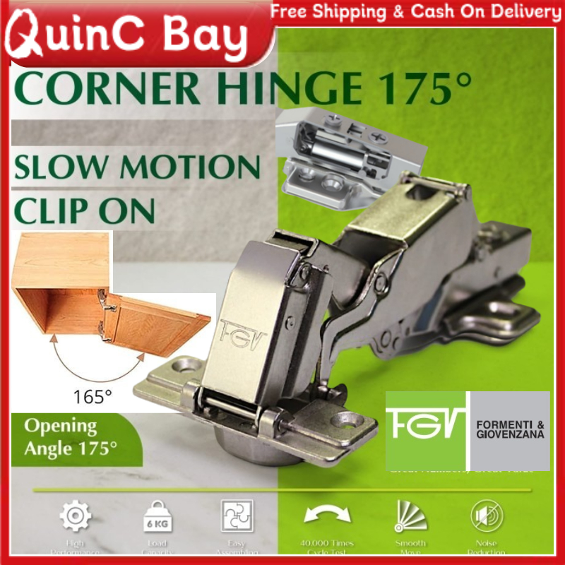 FGV ITALY 175° Degree Soft Close Hinges CLIP 3D Plate Cabinet Corner Folding Door Engsel Pintu ...