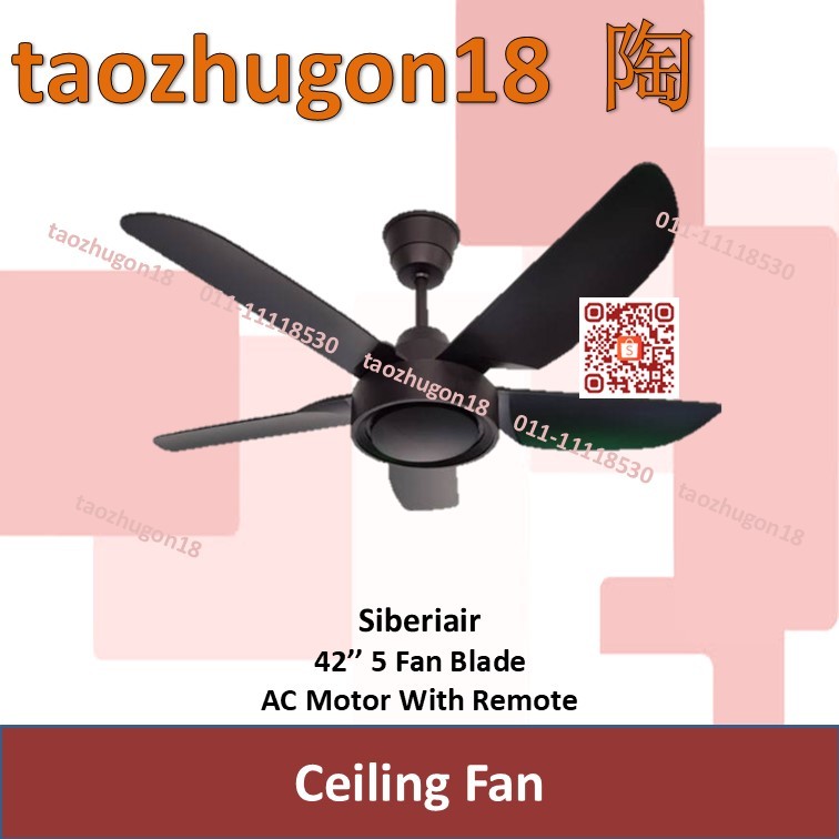 Siberiair SA42 42" 5 Fan Blade Ceiling Fan With Remote Control 5 Speed ...