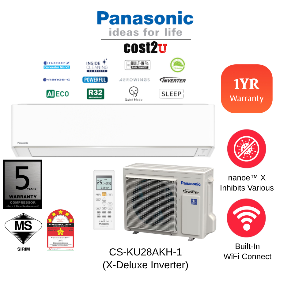 Panasonic R32 X-Deluxe Inverter KU Series Air Conditioner (1.0-3.0HP ...