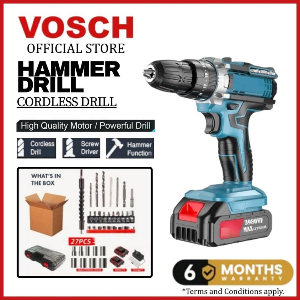 VOSCH Cordless Drill Batteri Drill Cordless Impact Drill Hand Drill ...