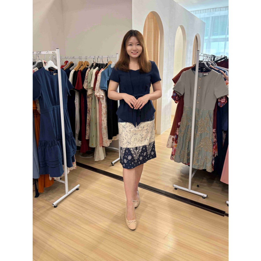 One Piece Dress Batik Style OL Formal Midi Dress with Ribbon - Modano Boutique | Shopee Malaysia
