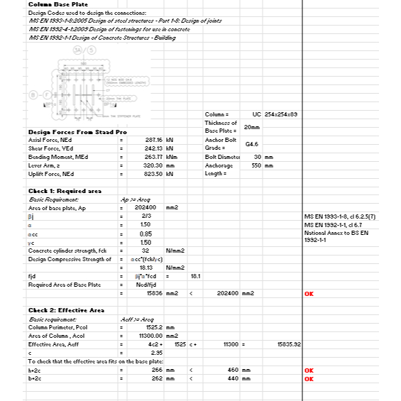 Steel Column Base Plate (Moment) Design Excel Spreadsheet in Eurocode ...