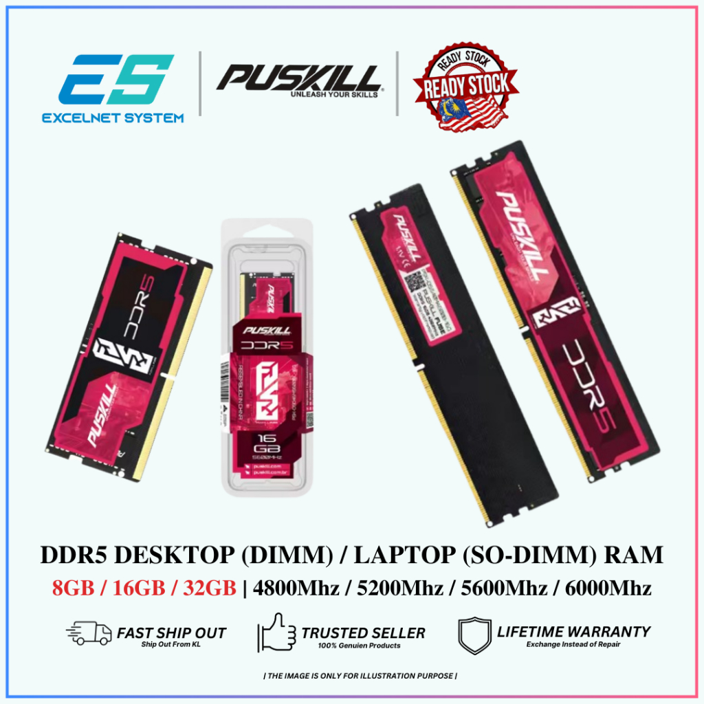 PUSKILL | DDR5 | 16GB/32GB | NEW DESKTOP & LAPTOP RAM | Shopee Malaysia