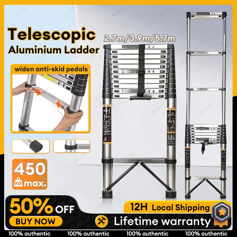 Telescopic Ladder Foldable Tangga Lipat Aluminum Heavy Duty Extendable Pole Tangga 伸缩梯 | Shopee ...