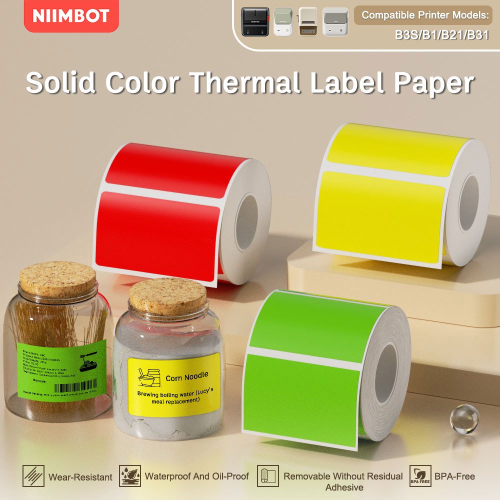 NIIMBOT B21/B3S/B1 Pure Color Label Printing Paper Food Self Adhesive Label Paper Stick Paper ...