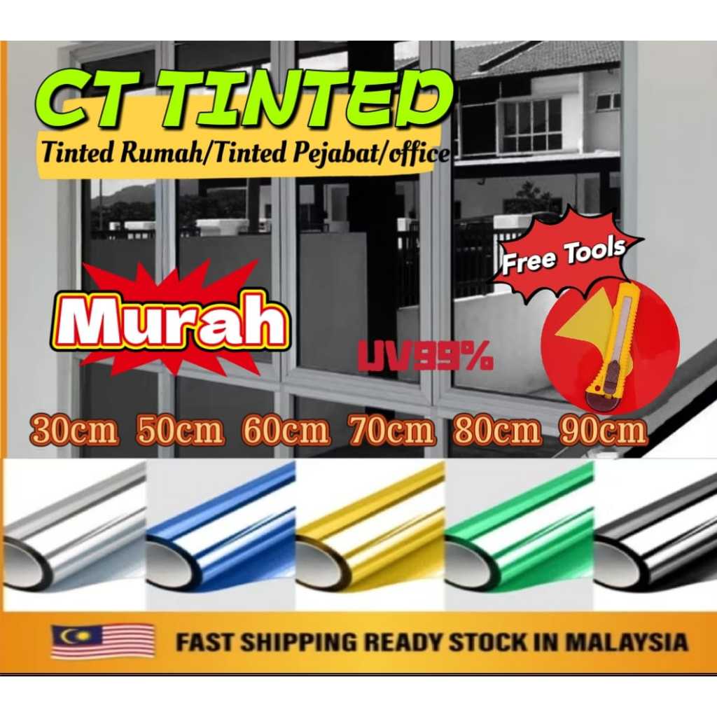 Tinted rumah Tinted pejabat Film pintu / Tak Potong - 1m (L)/ Tinted ...