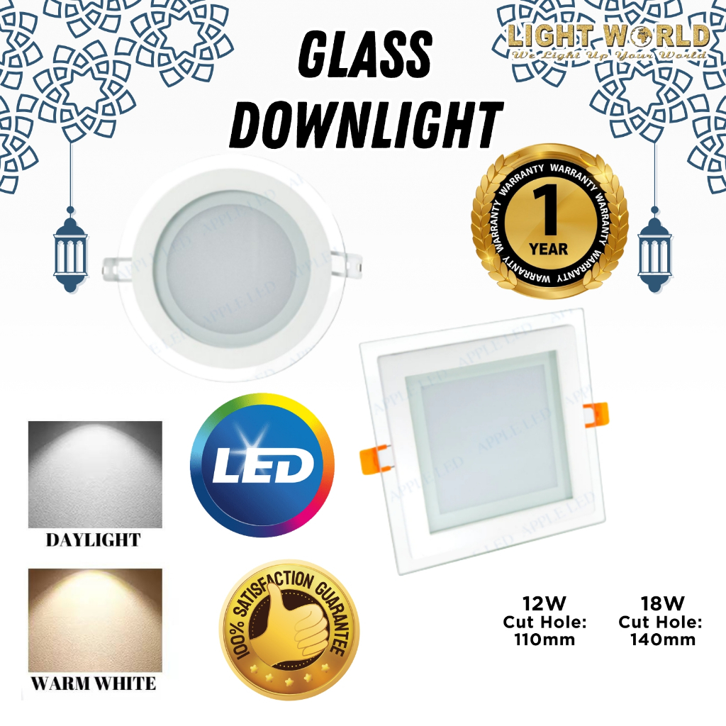 LED GLASS DOWNLIGHT 12W 18W RECESSED CEILING LIGHT ROUND SQUARE BEDROOM ...