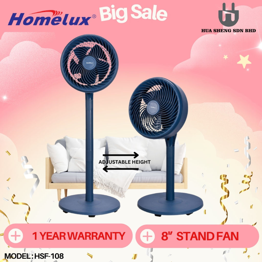HOMELUX (SIRIM) HSF-108PW Powerful 2 in 1 Stand Fan 18”/Adjustable ...