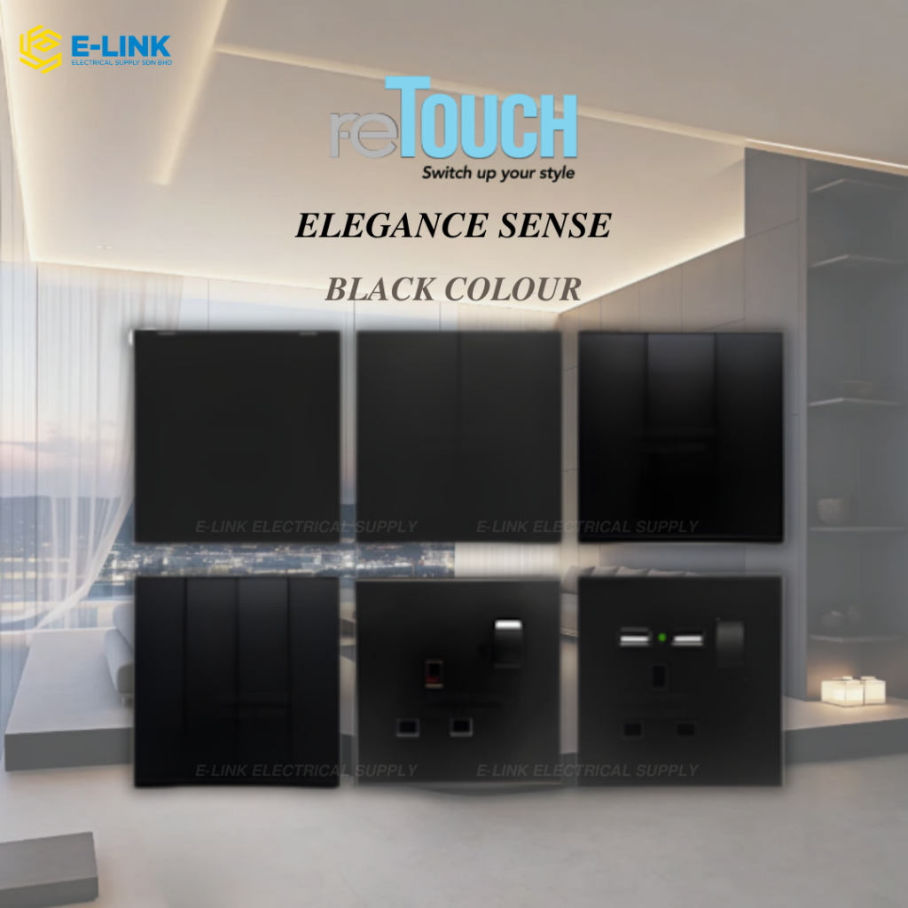 [SIRIM] RETOUCH ELEGANCE SENSE SWITCH SOCKET BLACK , MODERN SUIS 1 2 3 ...