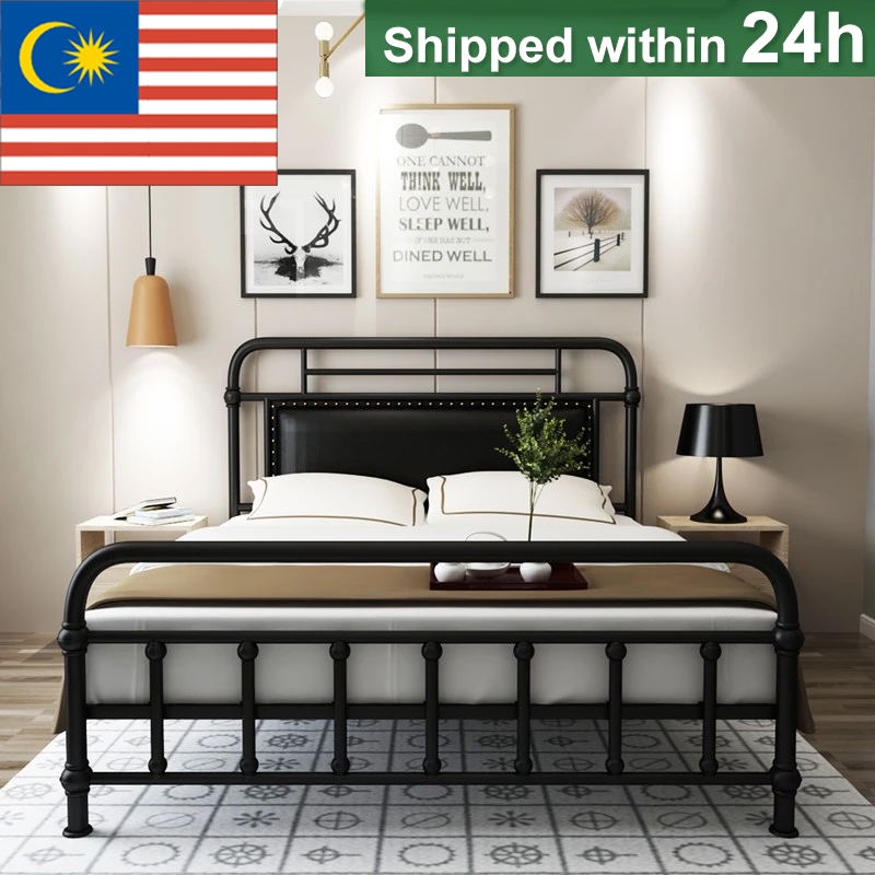 Metal Katil Besi with backres Iron Bed King/Queen size bed high load ...