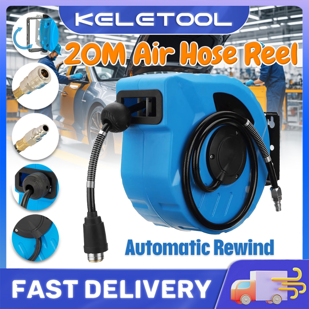 Retractable Air Hose Reel Compressor 1/4" 20M Wall Mount With Auto ...